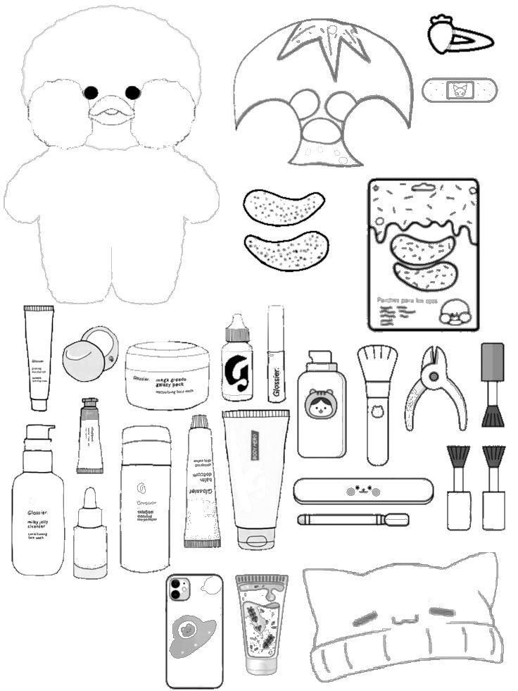 Paper Duck with various clothes and accessories Coloring Page