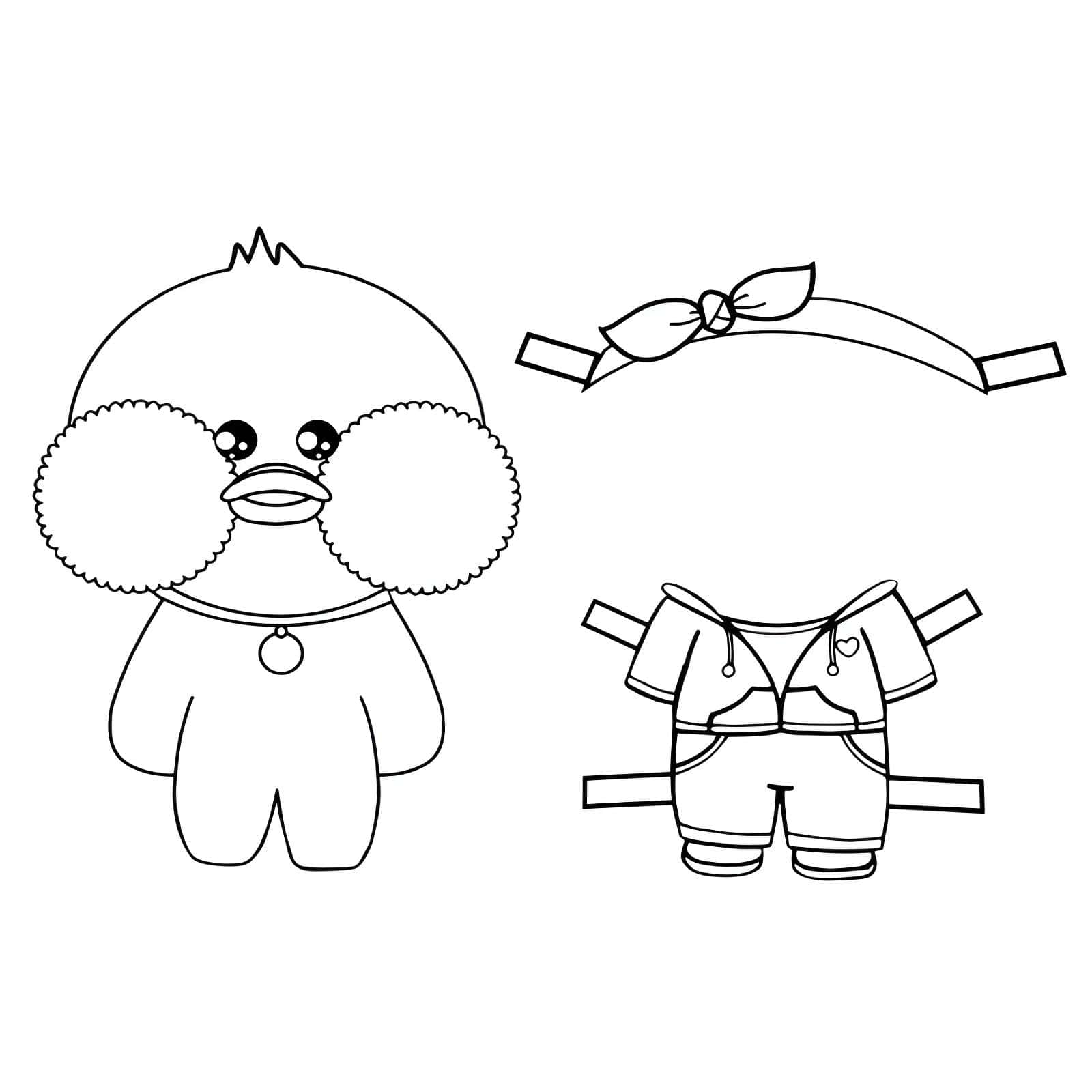 Pato de papel con ropa y accesorios para colorear